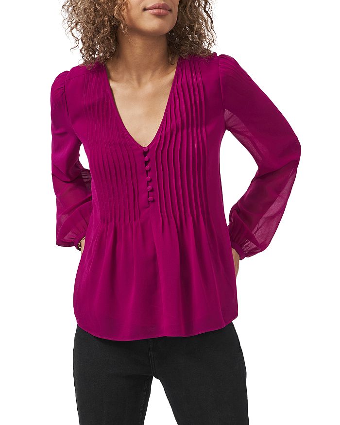 1.STATE Pleated Button Neck Blouse | Bloomingdale's