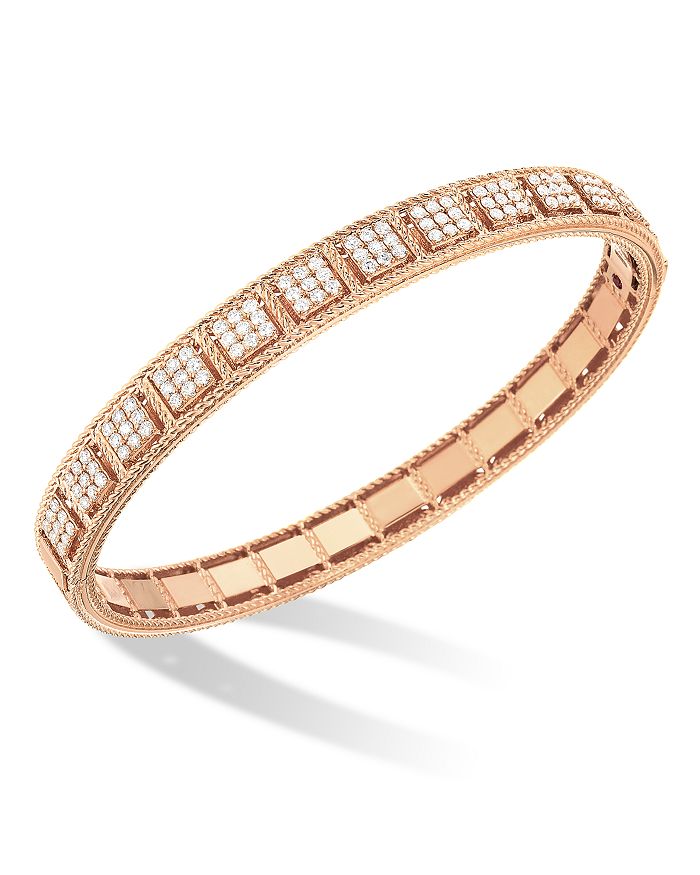 Roberto Coin 18K Rose Gold Roman Barocco Diamond Square Cluster Bangle ...