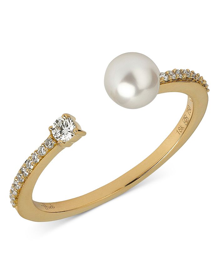 HUEB 18K Yellow Gold Spectrum Cultured Freshwater Pearl & Diamond Cuff ...