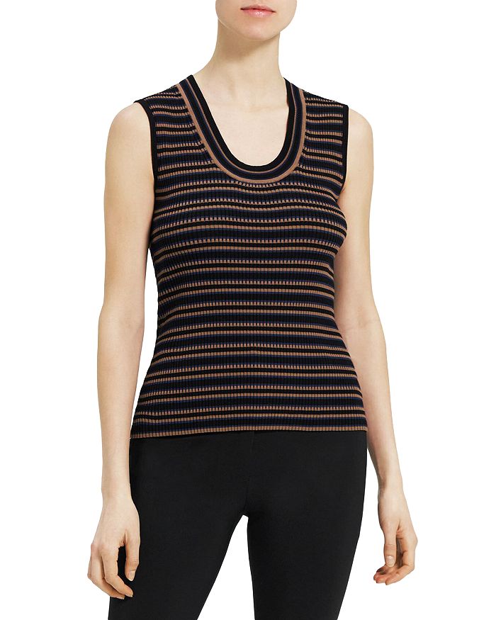 Theory Striped Ribbed Knit Sleeveless Top | Bloomingdale's