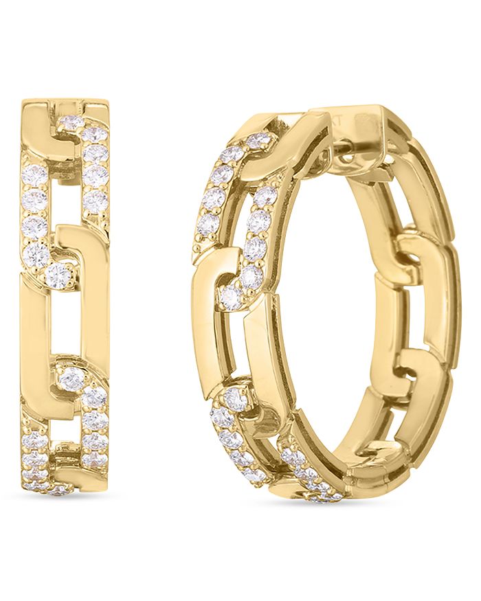 Roberto Coin 18K Yellow Gold Navarra Diamond Chain Link Hoop Earrings ...