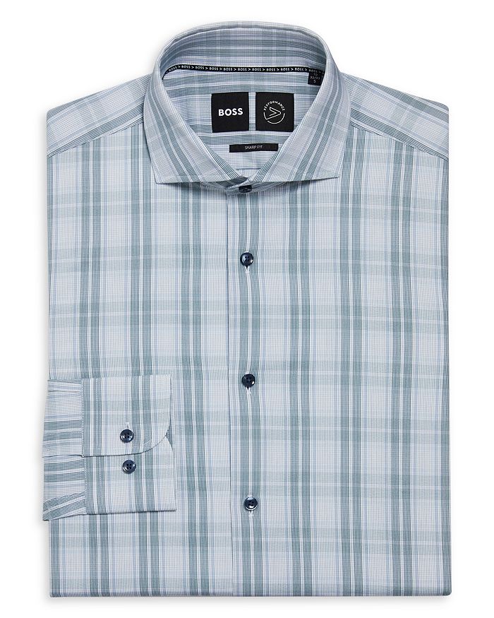 BOSS Cotton Blend Glen Check Sharp Fit Dress Shirt Sharp Fit ...