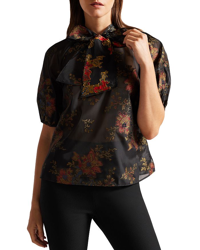 Ted Baker Marshil Tie Neck Puff Sleeve Top | Bloomingdale's