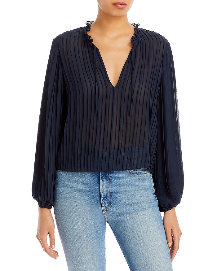 FRAME Tie Front Pleated Top | Bloomingdale's