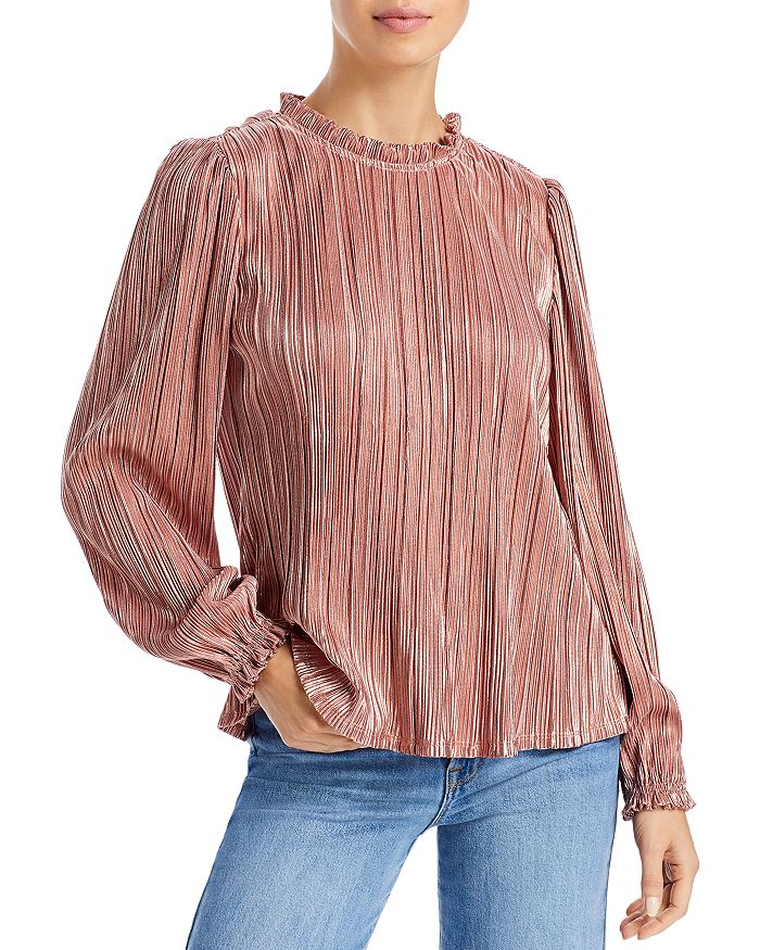 AQUA Pleated Ruffled Neck Top - 100% Exclusive | Bloomingdale's