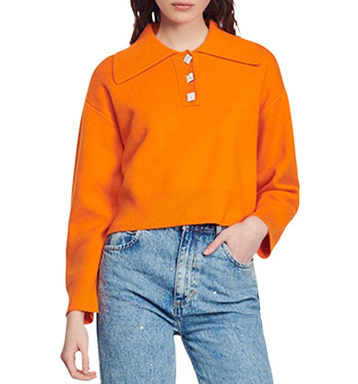 Sandro Cropped Sweater with Jeweled Buttons | Bloomingdale's