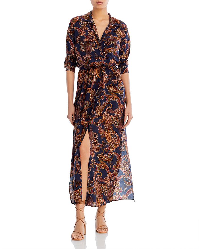 L'AGENCE Cameron Paisley Silk Long Shirtdress | Bloomingdale's