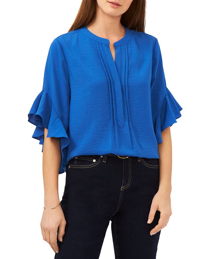 VINCE CAMUTO Split Neck Ruffle Sleeve Blouse | Bloomingdale's