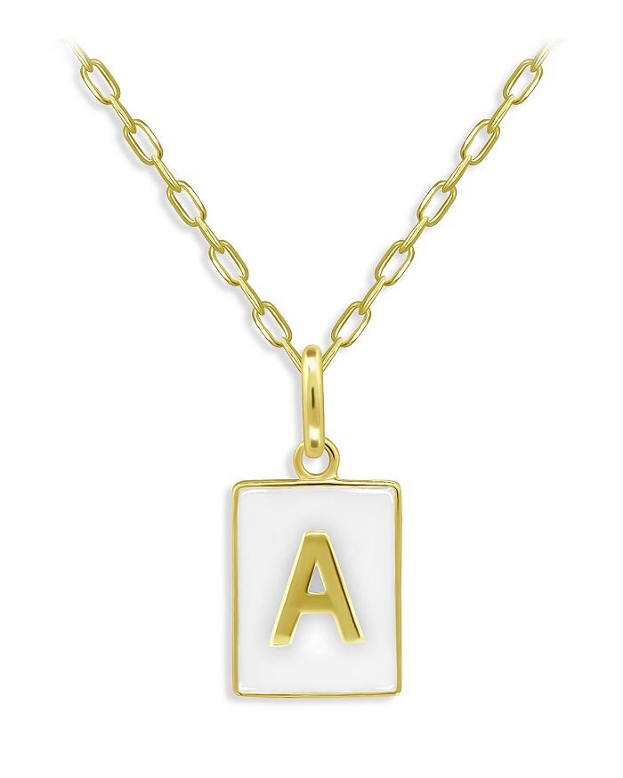 AQUA Rectangle Initial Pendant in 18K Gold-Plated Sterling Silver, 15.5 ...