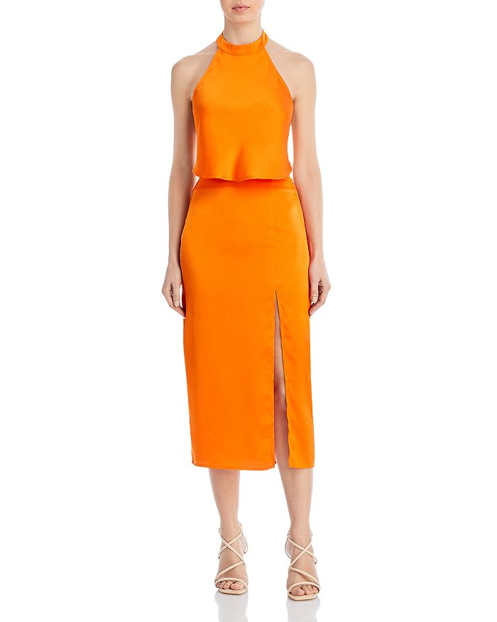 FORE Satin Halter Crop Top & Satin Midi Skirt | Bloomingdale's