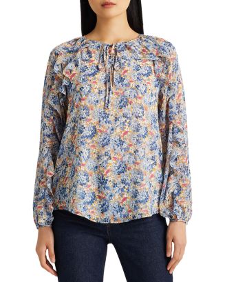 Ralph Lauren Printed Tie Neck Ruffled Top | Bloomingdale's