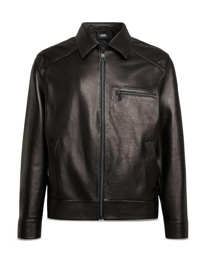 KARL LAGERFELD PARIS Slim Fit Leather Jacket | Bloomingdale's