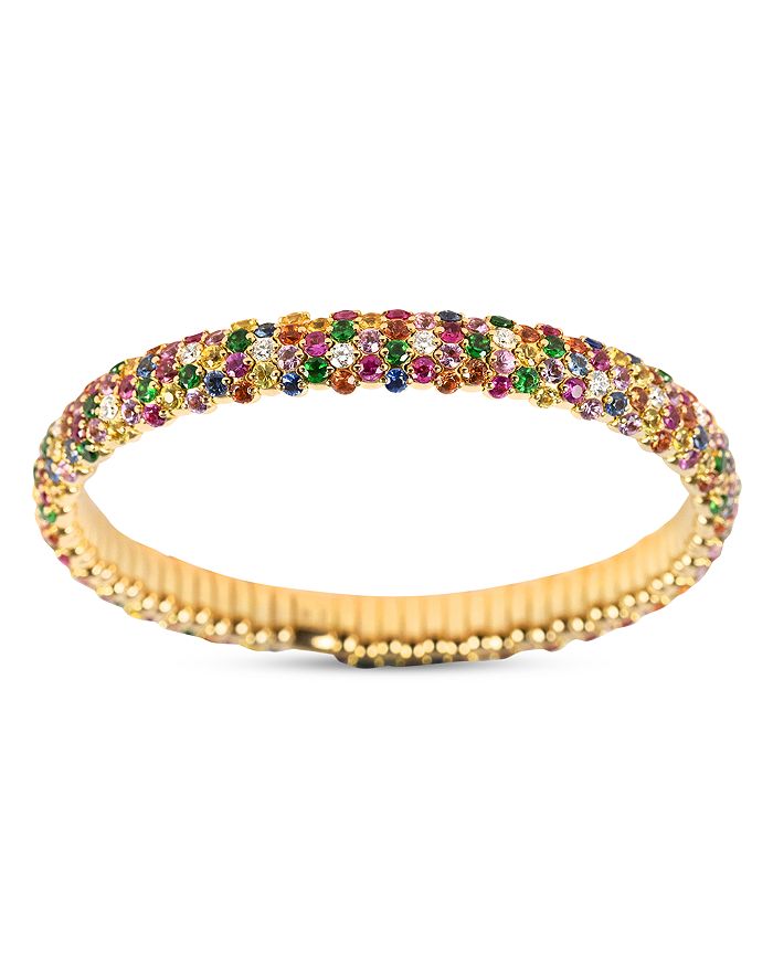 ZYDO 18K Yellow Gold Multicolor Sapphire & Diamond Domed Stretch ...