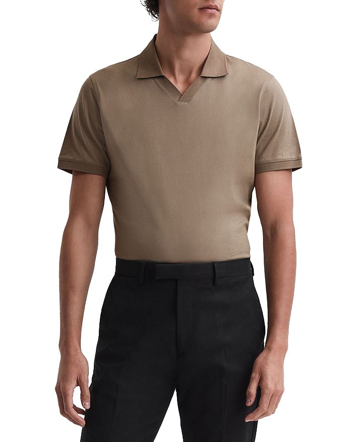 REISS Leeds Mercerized Knit Open Collar Short Sleeve Polo Shirt ...