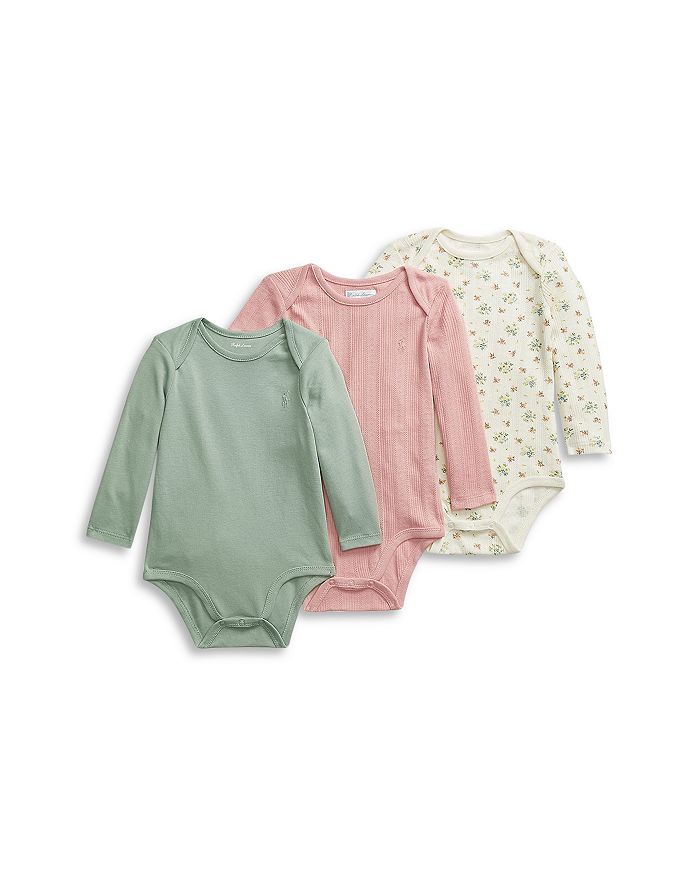 Ralph Lauren Girls' Pointelle-Knit Cotton Bodysuits, 3 Pack - Baby ...
