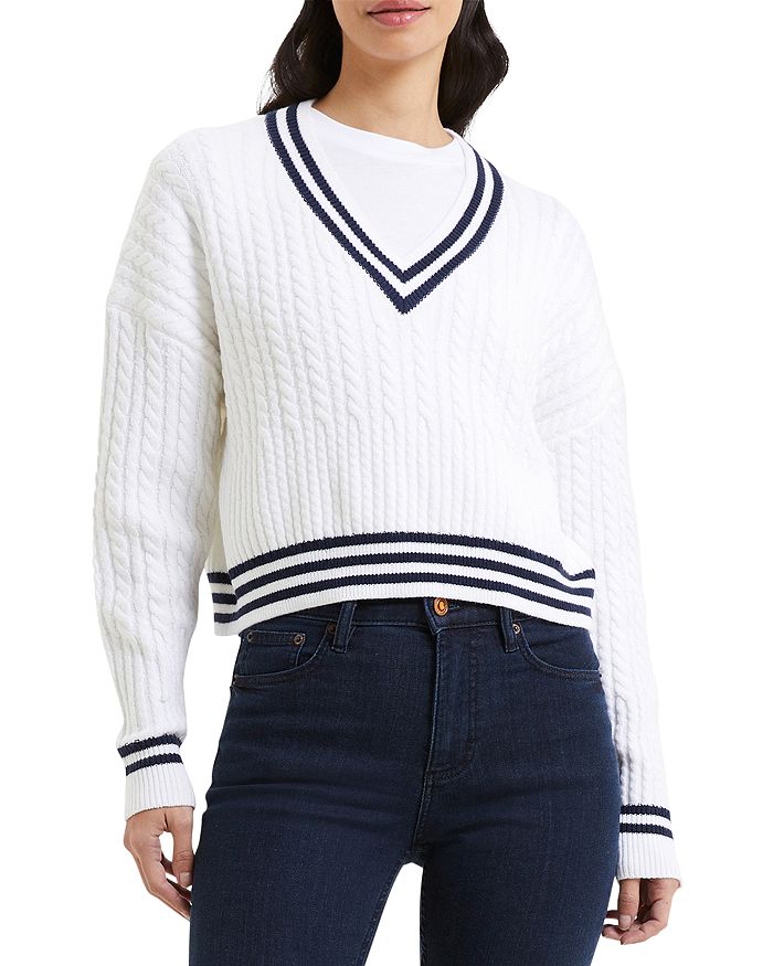 FRENCH CONNECTION Babysoft Cable Knit V Neck Sweater | Bloomingdale's