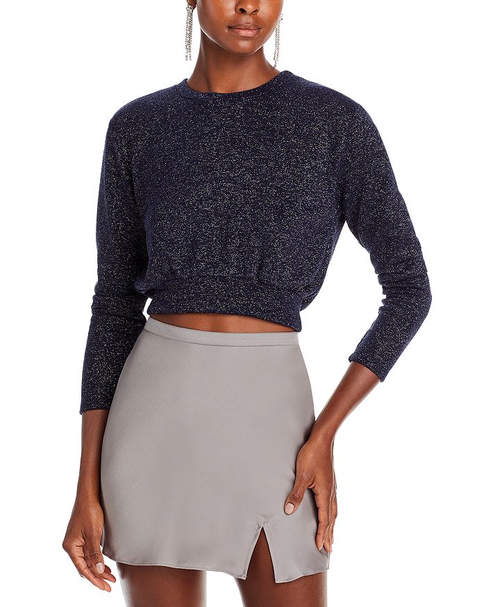 AQUA Cropped Sparkle Sweatshirt - 100% Exclusive | Bloomingdale's