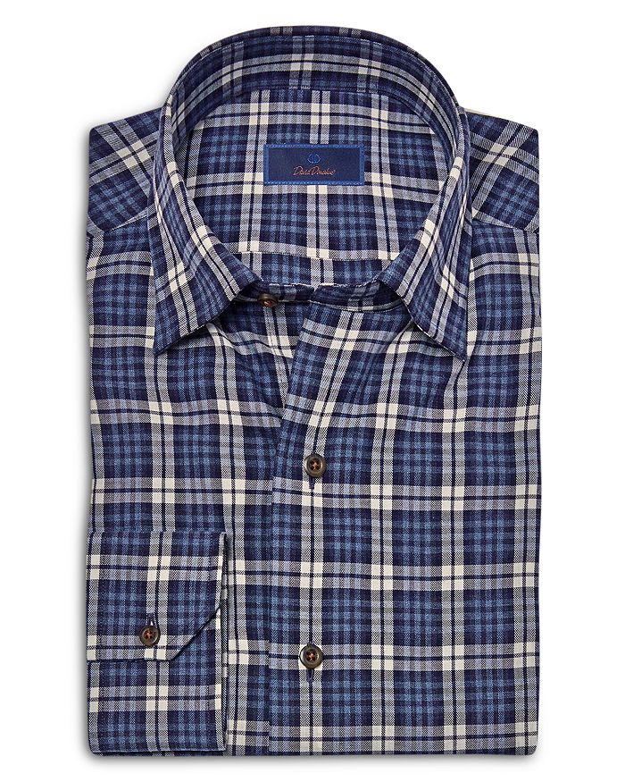 David Donahue Regular Fit Hidden Button Down Collar Twill Plaid Casual ...