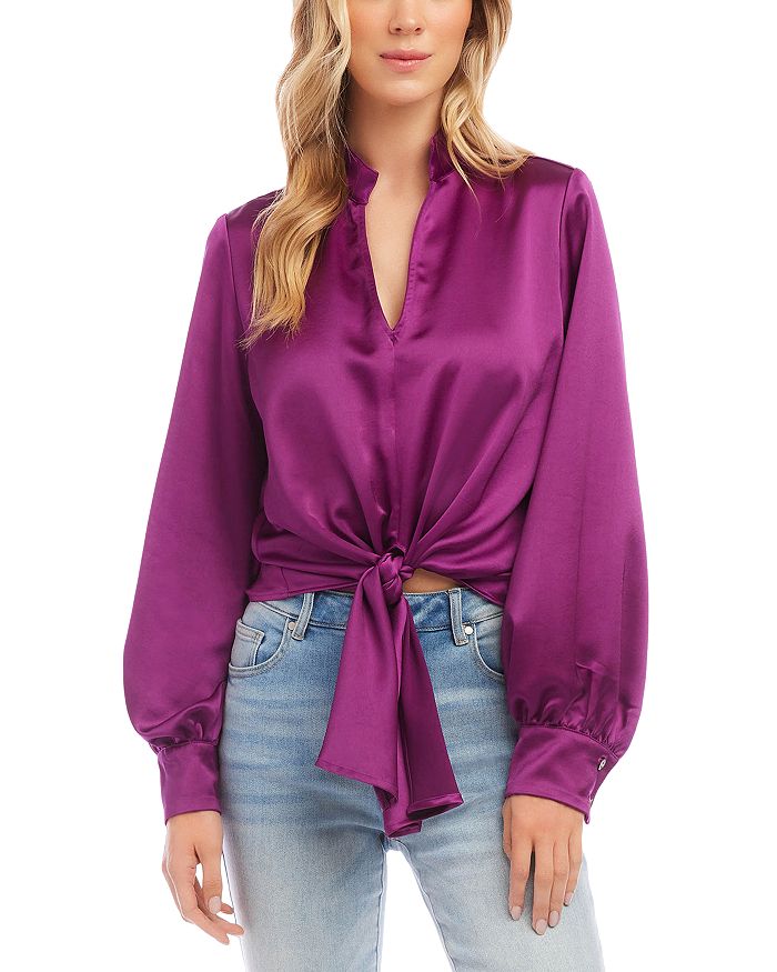 Karen Kane Satin Tie Front Top | Bloomingdale's