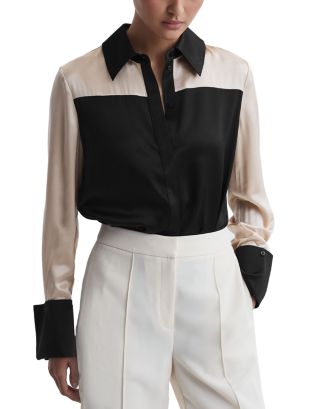 REISS Lorey Color Block Silk Blouse | Bloomingdale's