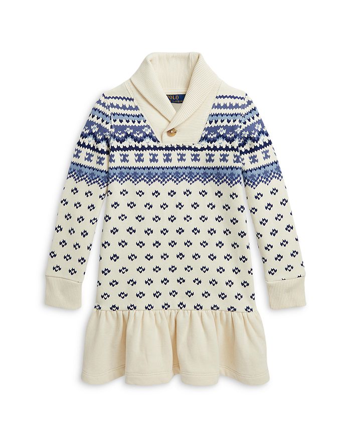Ralph Lauren Girls' Fair Isle Fleece Shawl Collar Dress - Little Kid ...