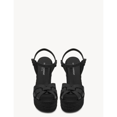 Saint Laurent Womens Tribute Espadrilles Wedge in Smooth Leather