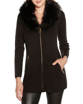 Belldini Faux Fur Trim Zip Cardigan | Bloomingdale's Women