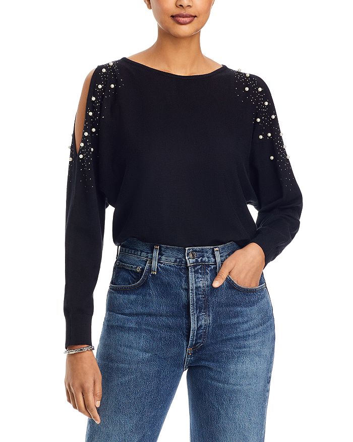 T Tahari Embellished Cold Shoulder Sweater | Bloomingdale's