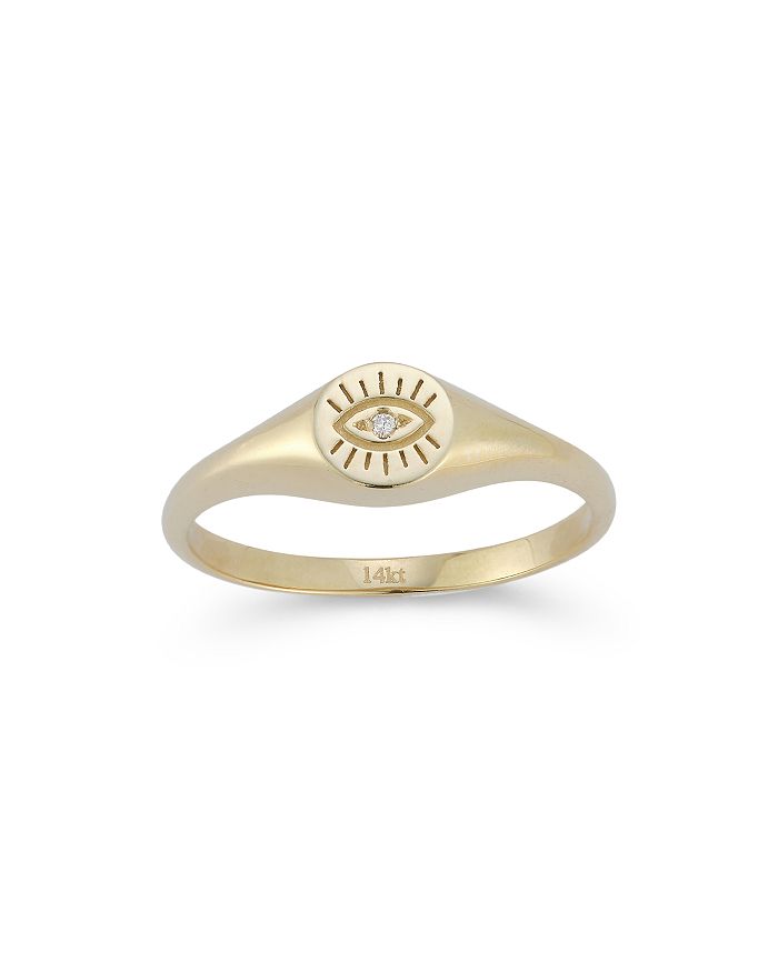 Moon & Meadow 14K Yellow Gold Diamond Evil Eye Signet Ring | Bloomingdale's