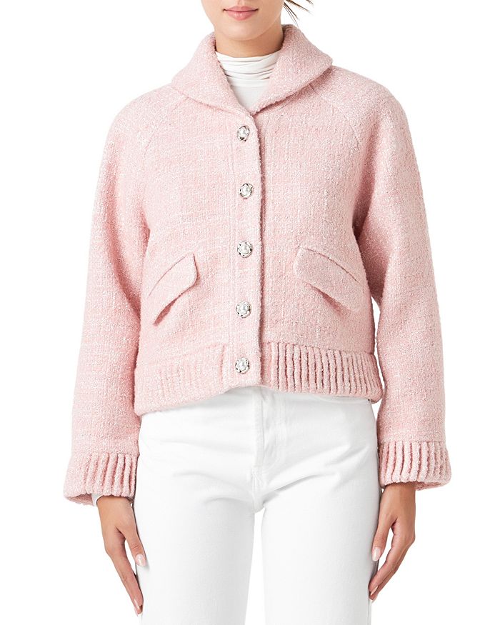 Endless Rose Button Front Cropped Tweed Jacket | Bloomingdale's
