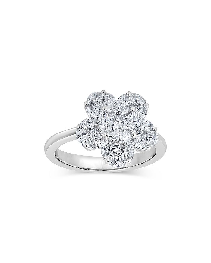 ZYDO 18K White Gold Mosaic Diamond Flower Ring, 1.32 ct. t.w ...