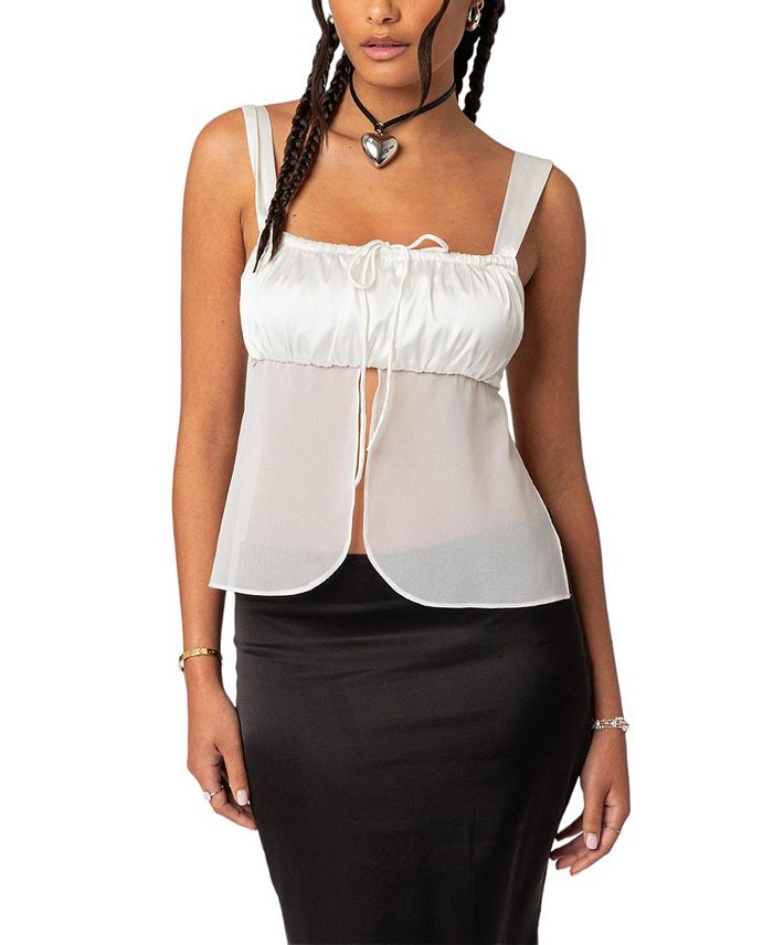 Edikted Satin & Chiffon Split Front Top | Bloomingdale's