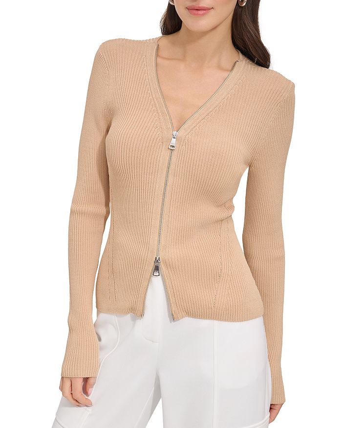 DKNY Ribbed Zip Front Sweater | Bloomingdale's