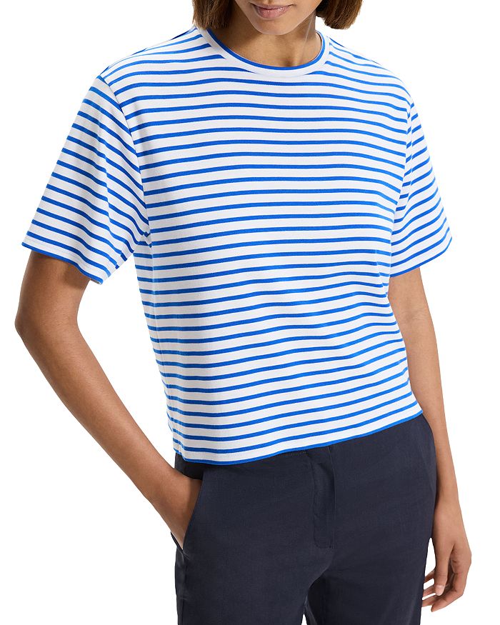 Theory Striped Boxy Crewneck Tee | Bloomingdale's