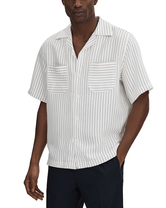 REISS Anchor Stripe Oversized Fit Button Down Camp Shirt | Bloomingdale's