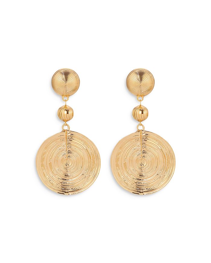 Ettika Textured Double Disc Drop Earrings in 18K Gold Plated ...
