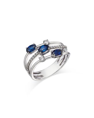 Bloomingdale's Fine Collection Blue Sapphire & Diamond Triple Row Ring ...