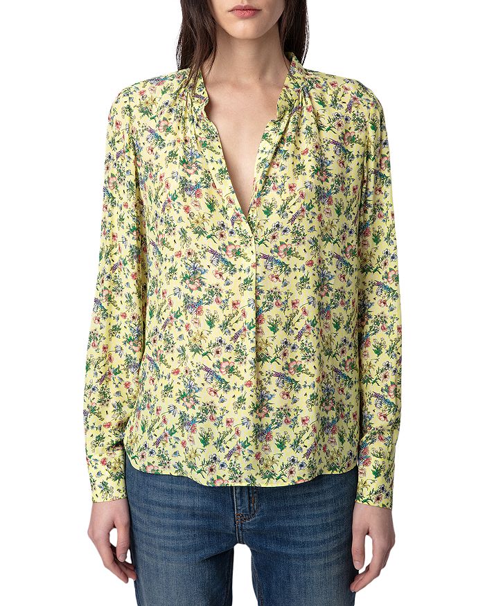 Zadig & Voltaire Tink Floral Split Neck Top | Bloomingdale's