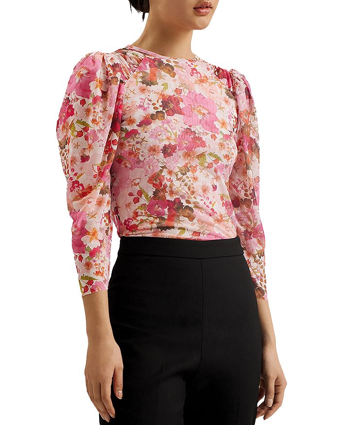 Ted Baker Gathered Shoulder Mesh Top | Bloomingdale's