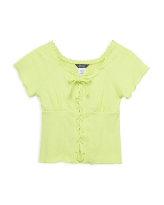 Truce Girls' Mock Lace Up Knit Top - Big Kid | Bloomingdale's