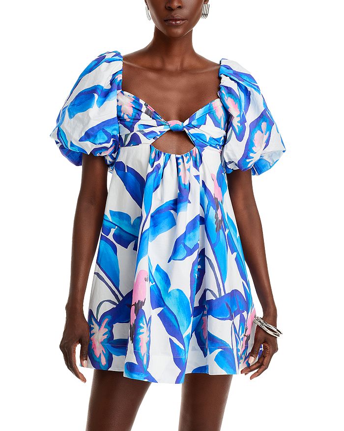 FARM Rio Blue Foliage Puffed Sleeve Mini Dress | Bloomingdale's