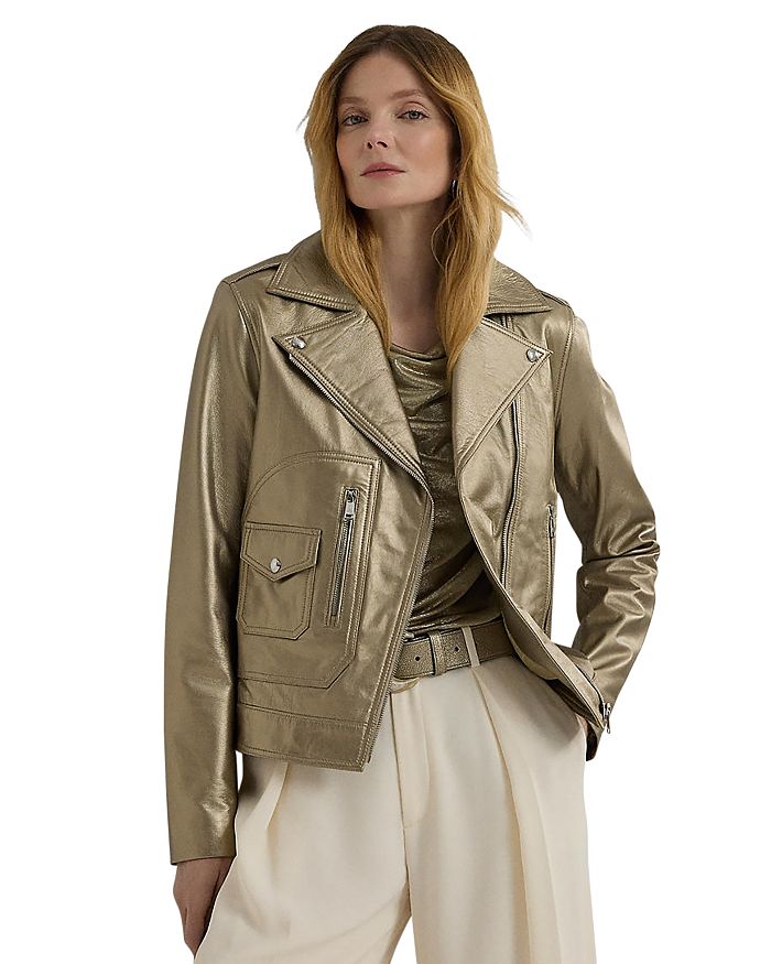 Ralph Lauren Metallic Leather Moto Jacket | Bloomingdale's