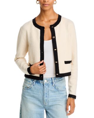 French Connection Vhari Contrast Trim Cardigan In Cream | ModeSens