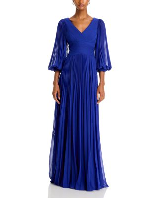 Teri Jon by Rickie Freeman Chiffon Pleated V Neck Gown