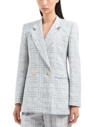Emporio Armani Linen Check Pattern Double Breasted Blazer Jacket | Bloomingdale's