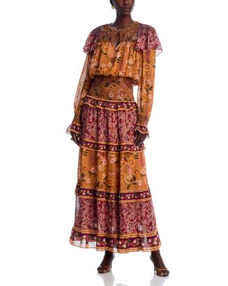 FARM Rio Smocked Long Sleeve Maxi Dress | Bloomingdale's