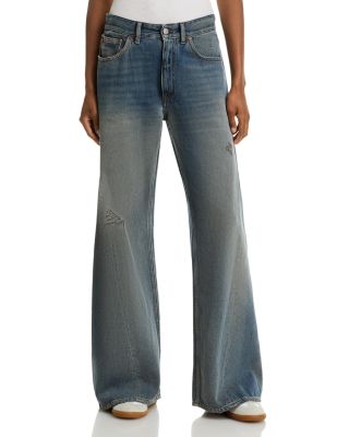Click here for MM6 Maison Margiela Low Rise Wide Jeans in Grey Bl... prices