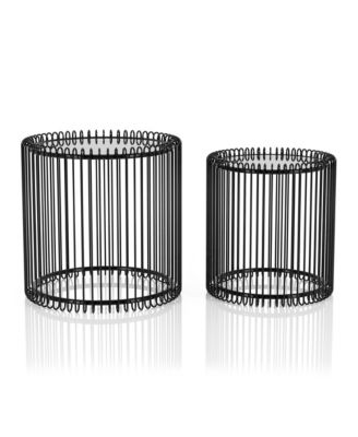 Furniture of America Nant Mirrored Glass Top Nesting Table with Curved Cage Base  Set of 2