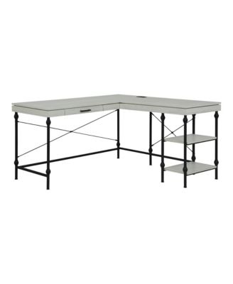 Furniture of America Hudson Steel L-Shape Corner Desk with USBs and Outlets