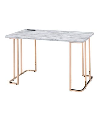 Furniture of America Yates Faux Marble Top Desk with USBs and Outlets